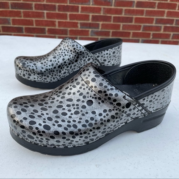 Dansko | Shoes | Dansko Silver Black Polka Dot Pleather 39 Clogs | Poshmark